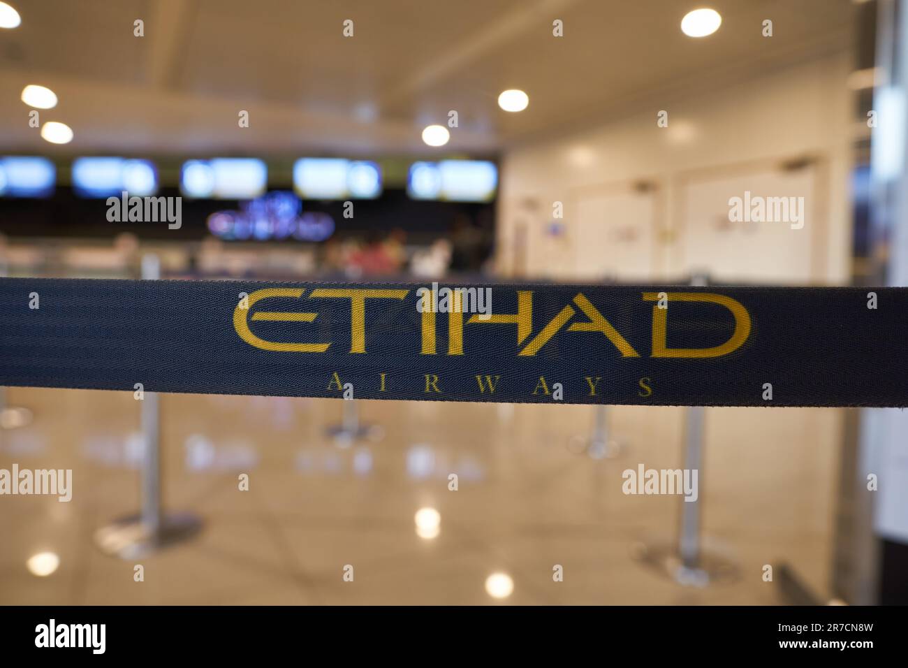 ABU DHABI, UAE - CIRCA JANUARY, 2020: close up shot of Etihad Airways ...