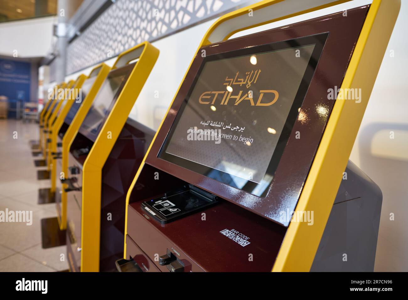 ABU DHABI, UAE - CIRCA JANUARY, 2020: close up shot of Etihad Airways ...