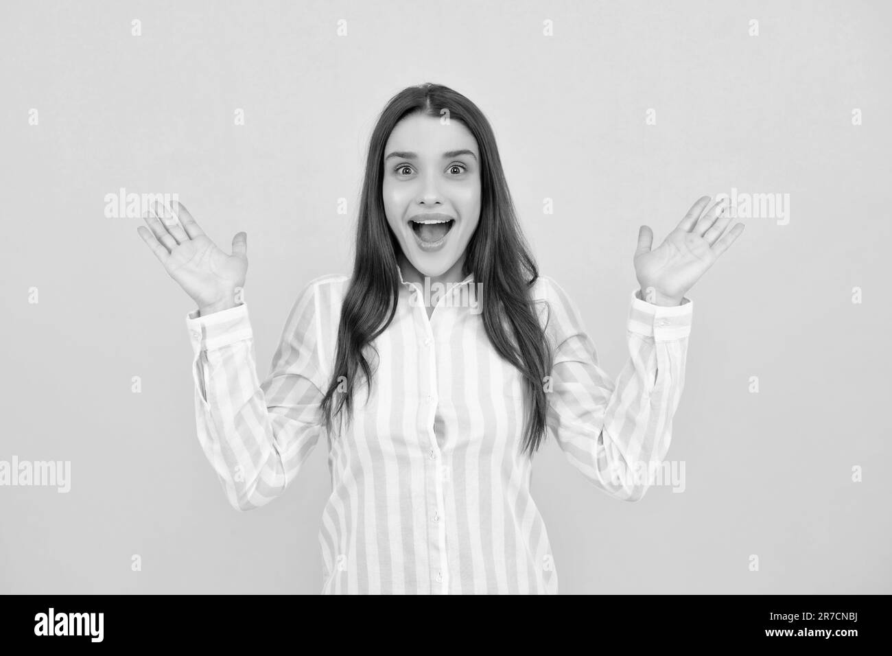 Surprised astonished young woman with open mouth. Portrait of excited ...