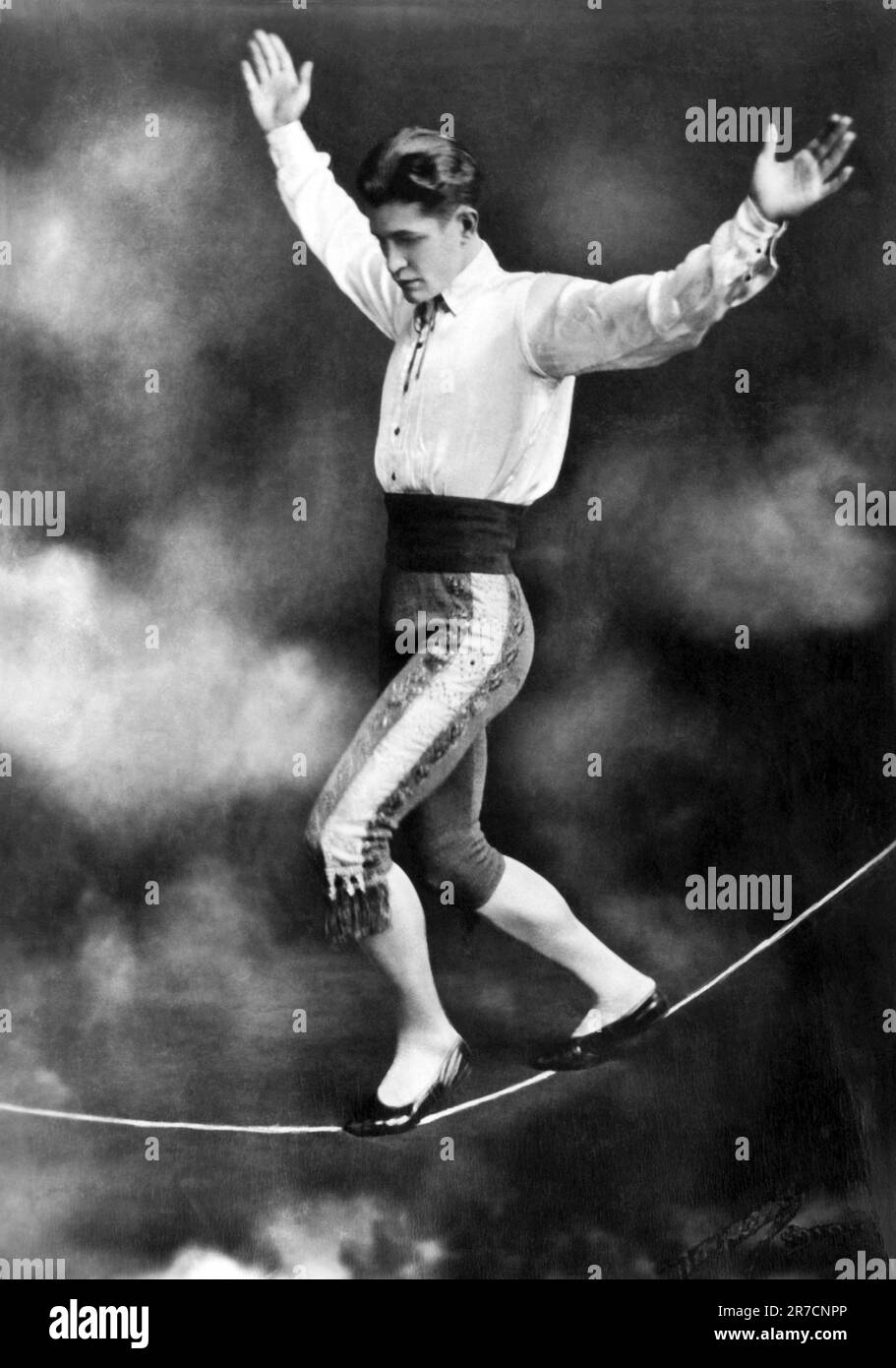 World: 1936 Tightrope walker Con Colleano performing on a slack wire ...