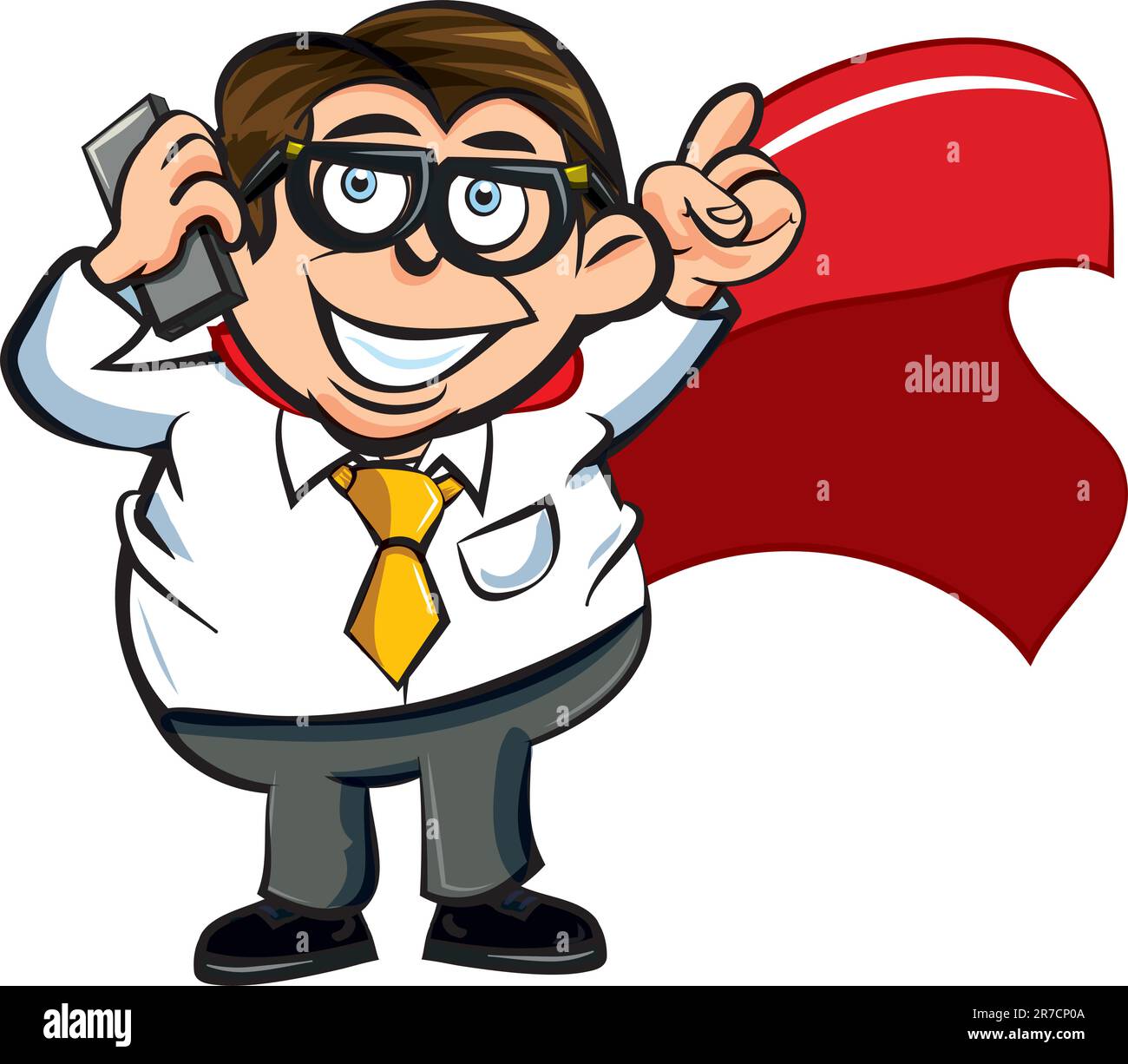 Cartoon superhero office worker with a mobile phone Stock Vector Image ...