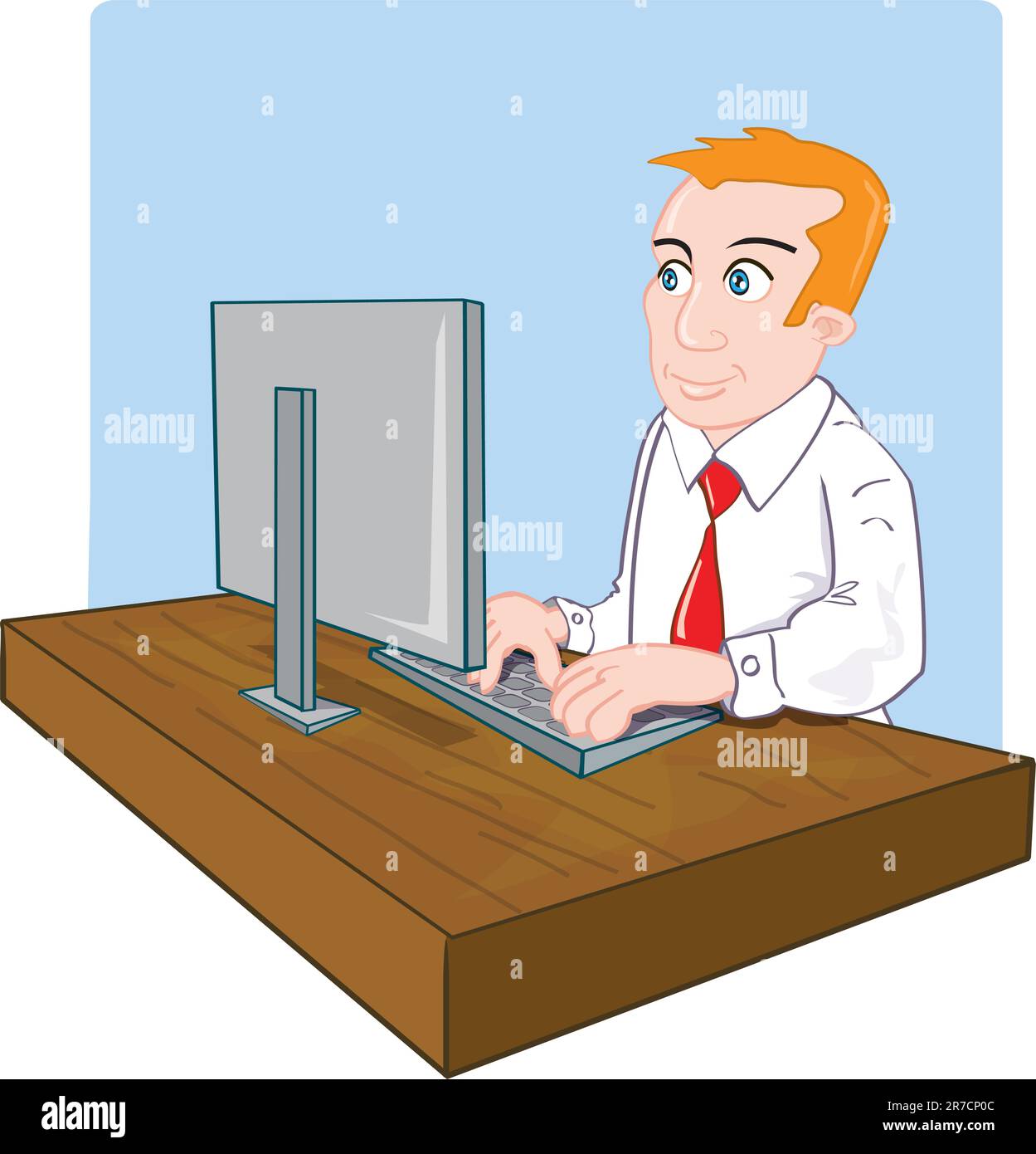 Cartoon office worker at his desk. Simple back ground Stock Vector ...