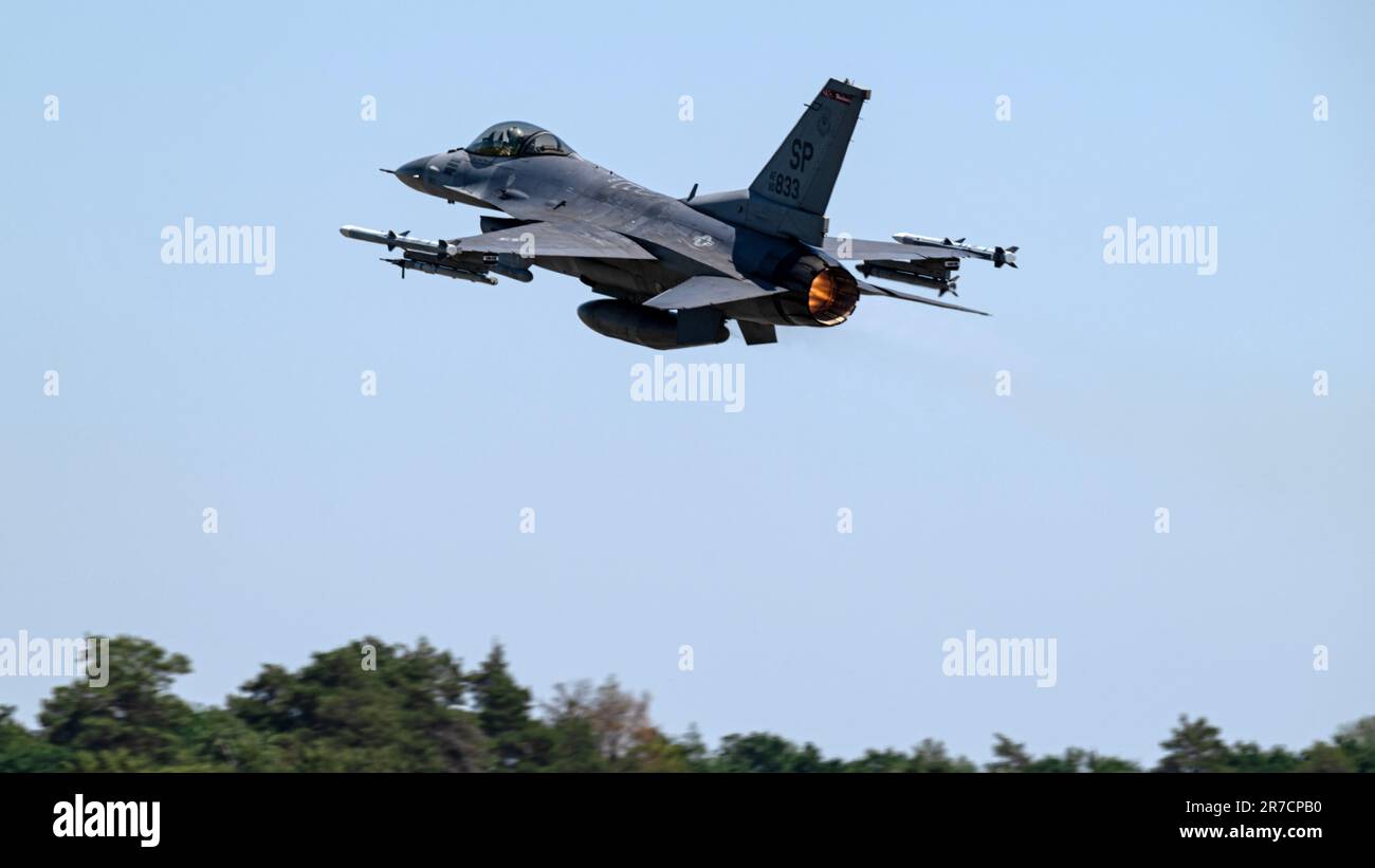 A U.S. Air Force F-16 Fighting Falcon assigned to the 52nd Fighter Wing ...
