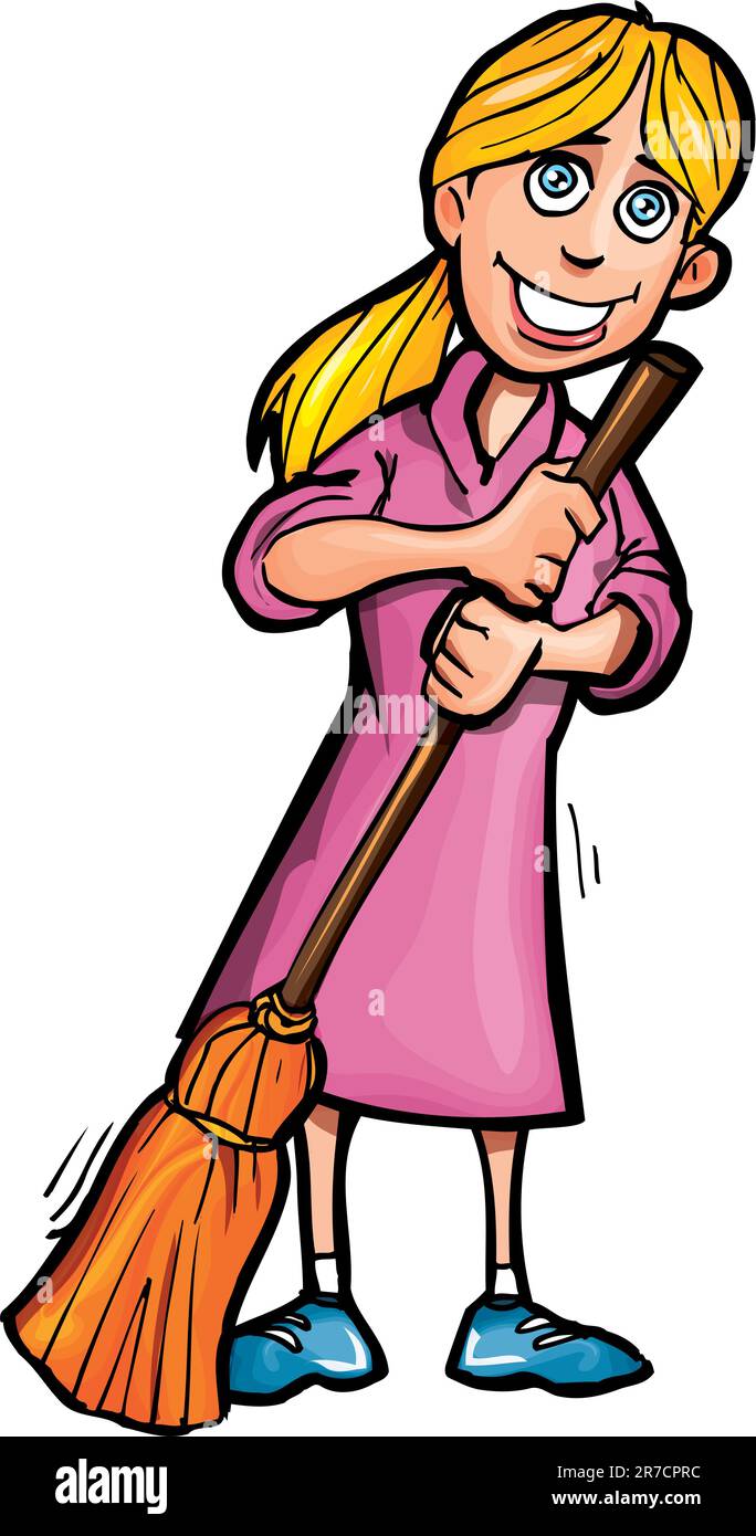Cartoon cleaner with a broom. Isolated on white Stock Vector Image ...