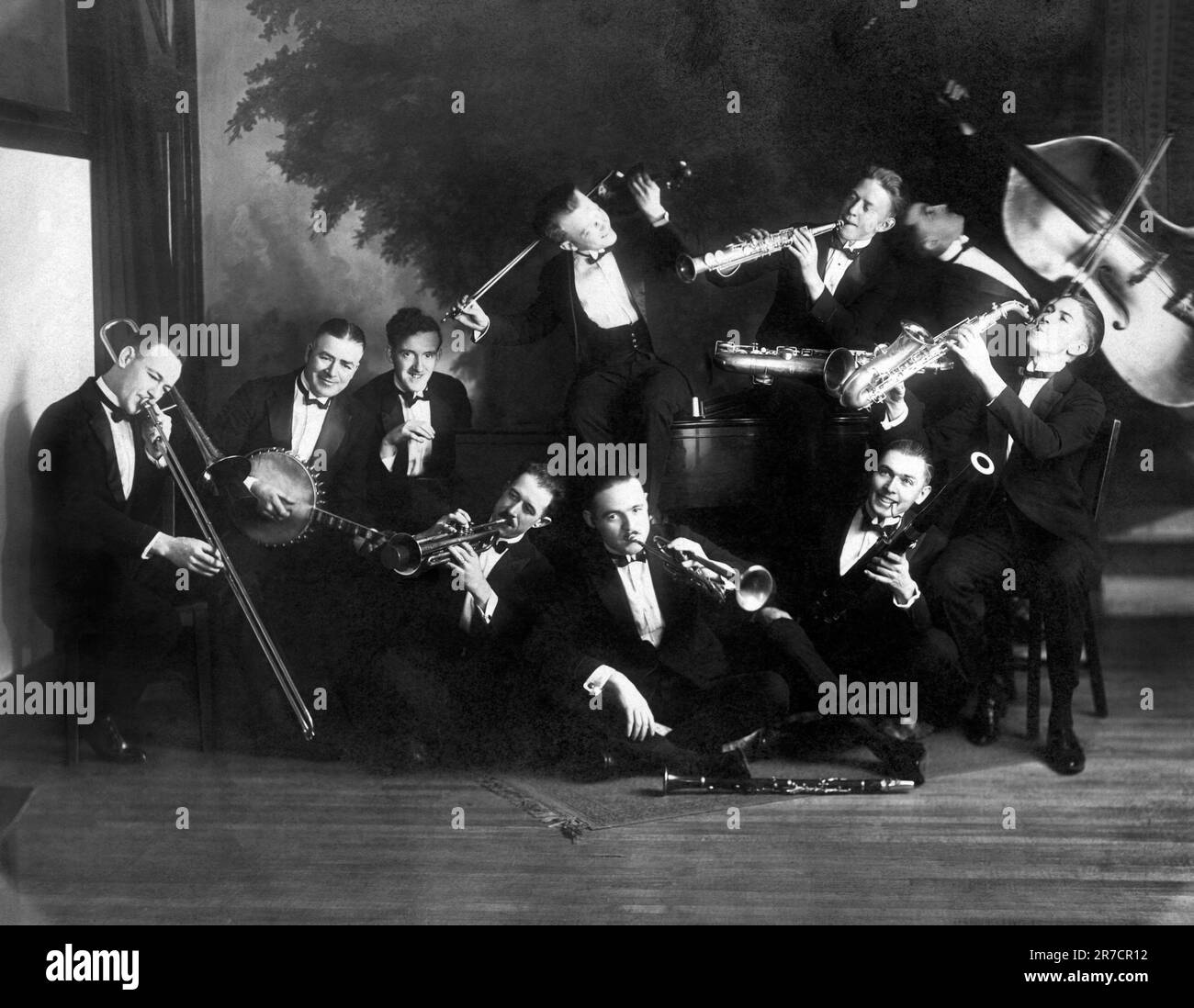 Portrait music band holding Black and White Stock Photos & Images - Alamy