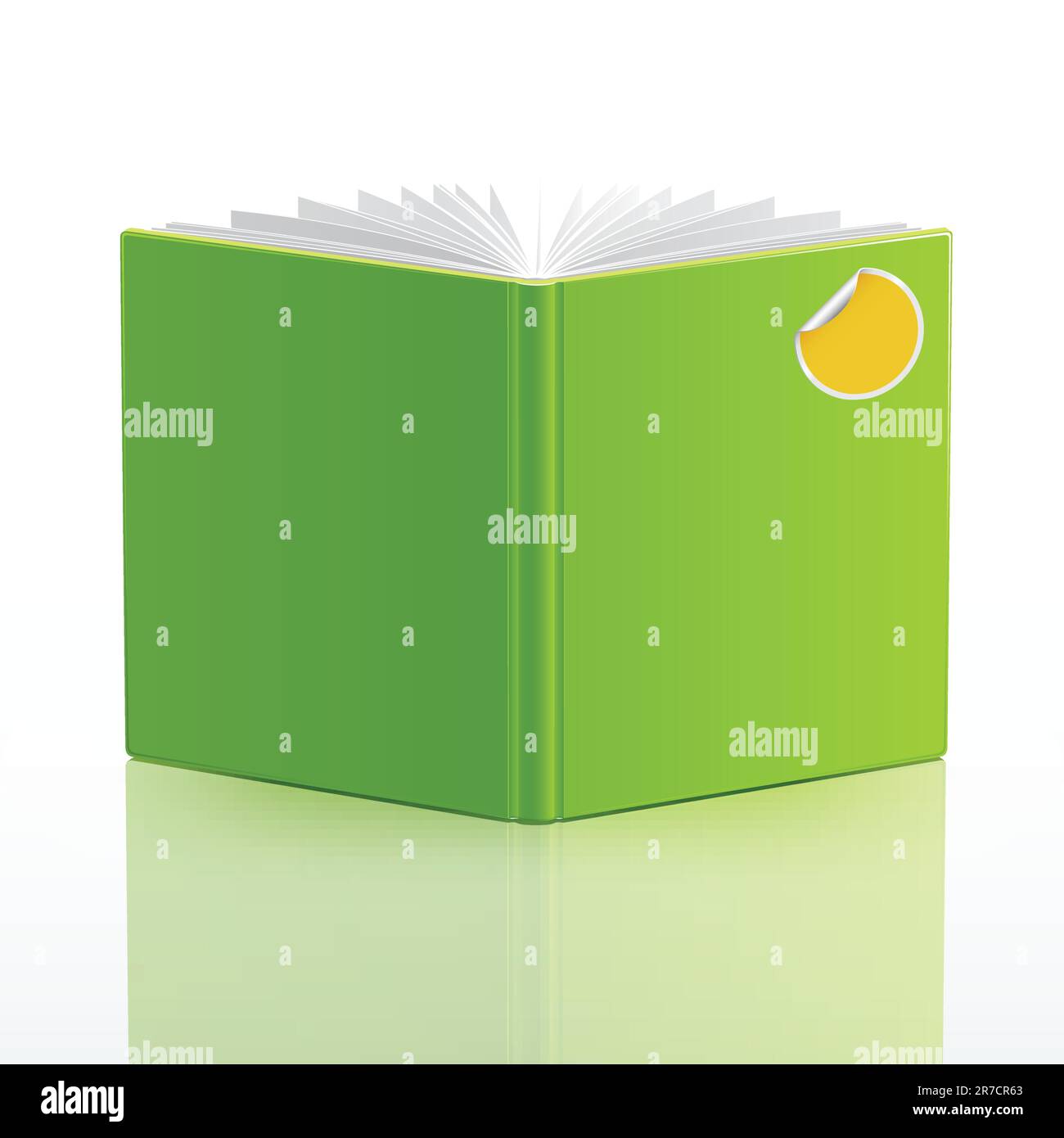 open book with green cover and sticker. Vector illustration Stock ...