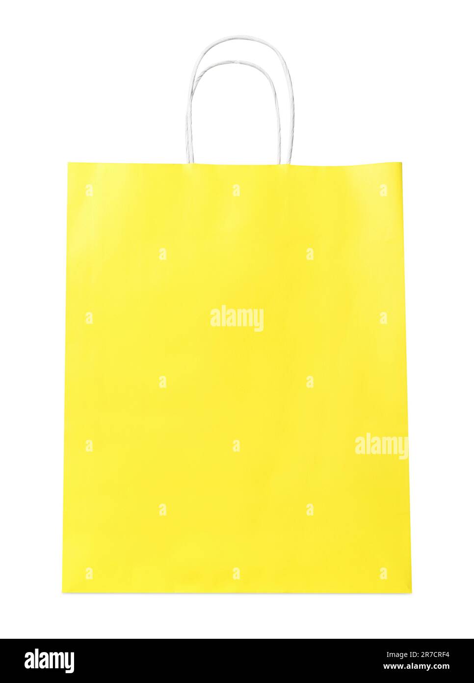 Yellow gift paper bag on white background Stock Photo - Alamy