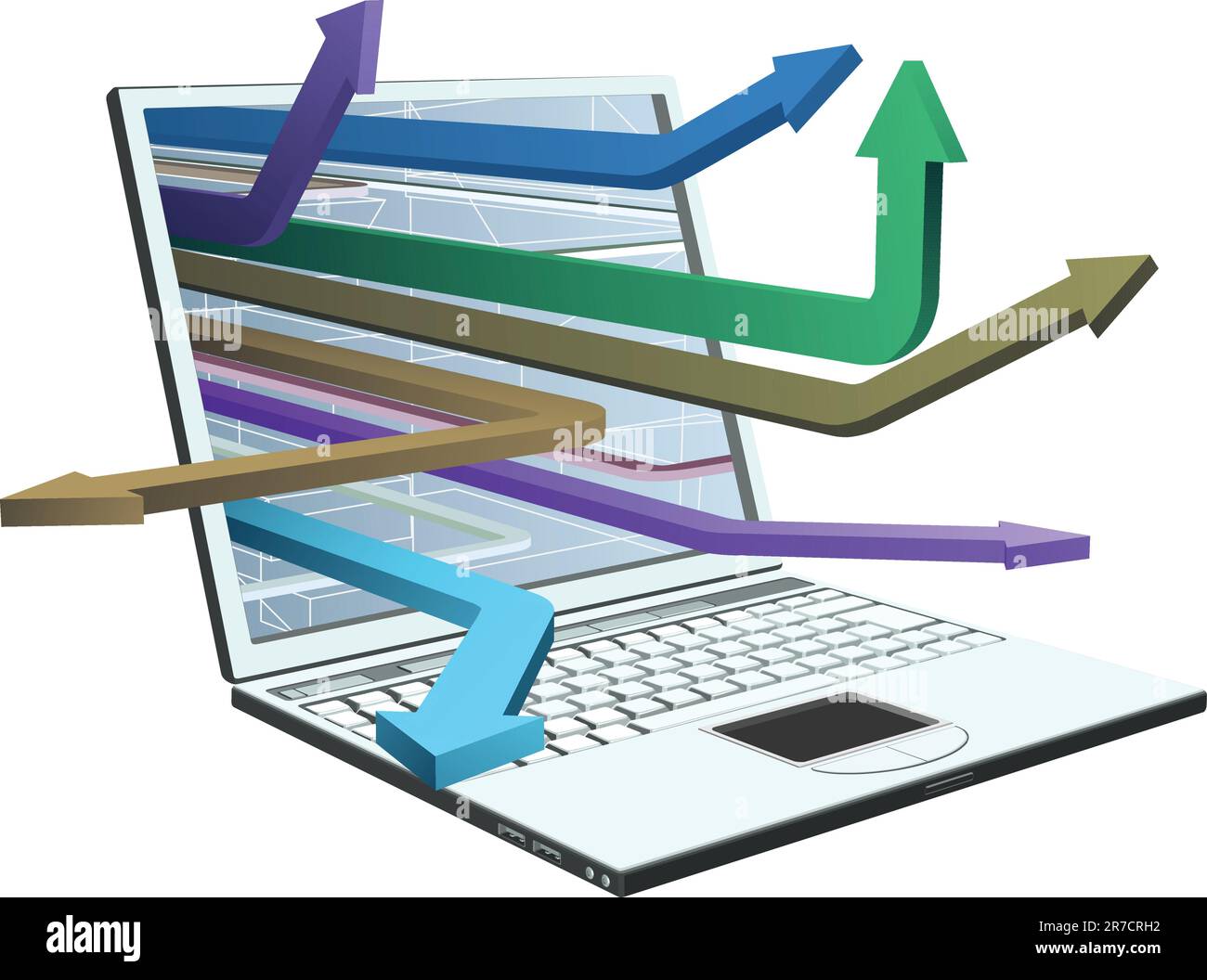 A laptop with arrows coming out of syberspace concept design Stock ...