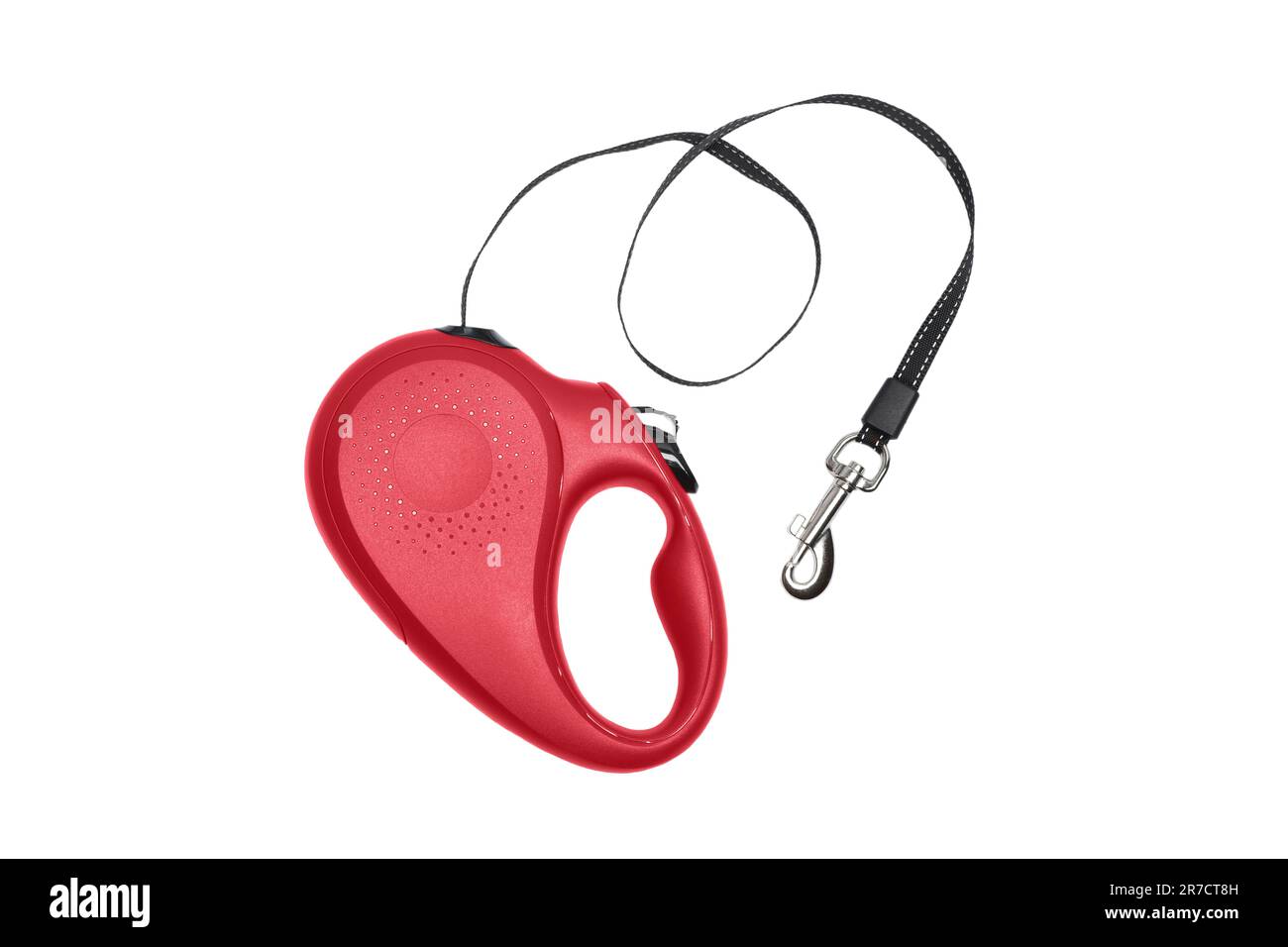 Red dog retractable leash isolated on white, top view Stock Photo - Alamy