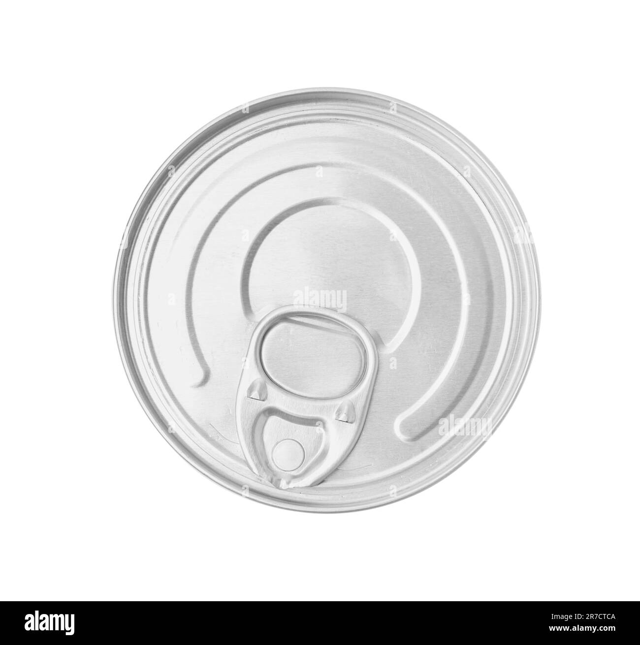 One closed tin can isolated on white, top view Stock Photo - Alamy