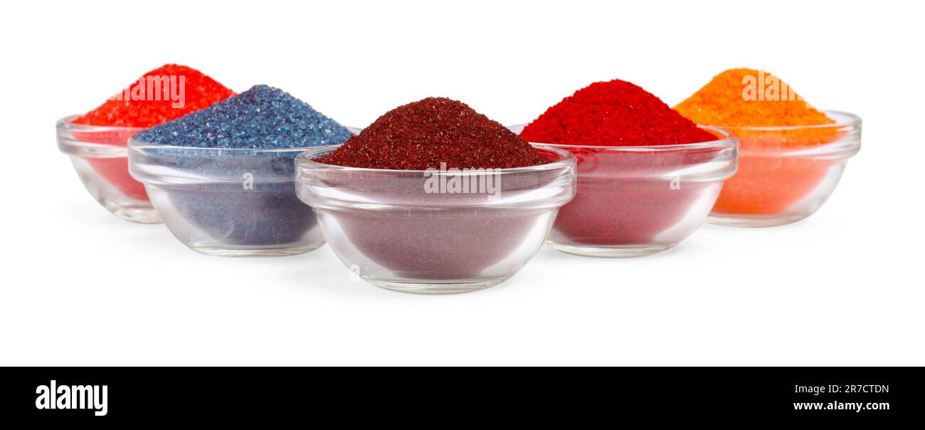 Glass bowls with different food coloring isolated on white Stock Photo ...