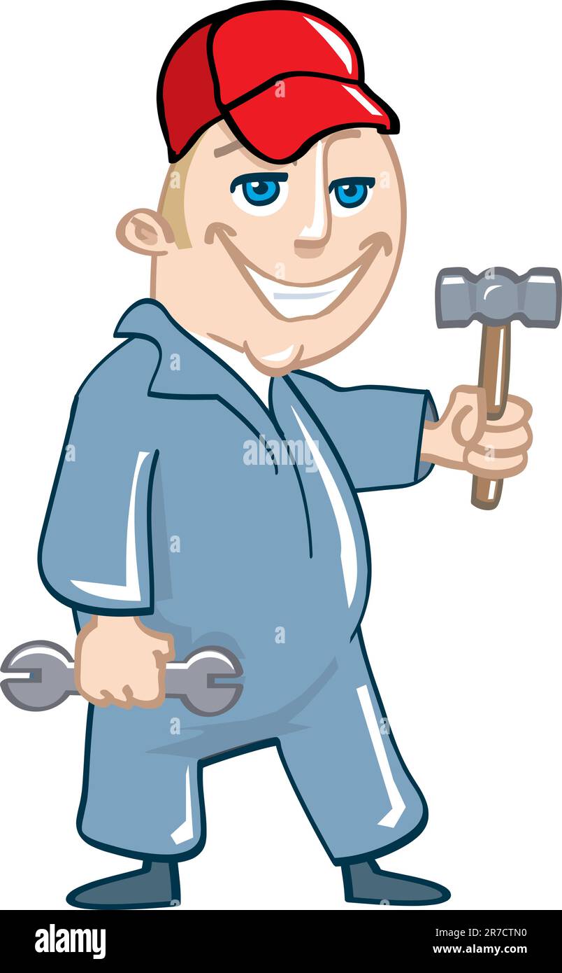 Cartoon handyman with tools. Isolated on white Stock Vector Image & Art ...