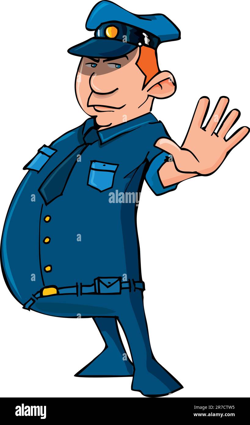 Cartoon policeman holding up his hand. Isolated on white Stock Vector ...