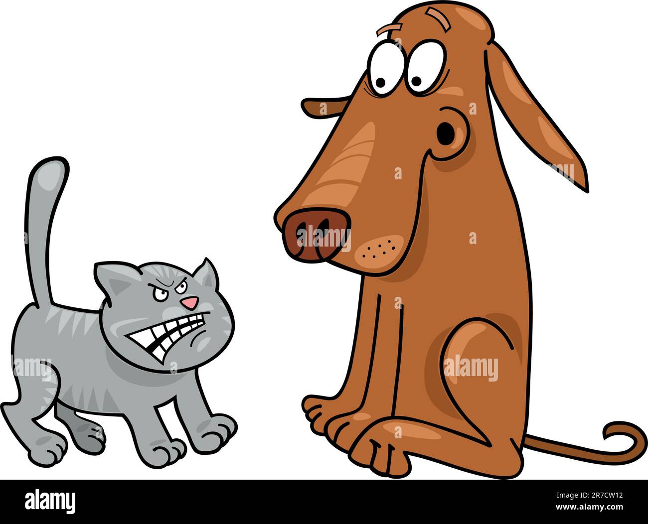 Cartoon illustration of angry kitten and startled dog Stock Vector ...