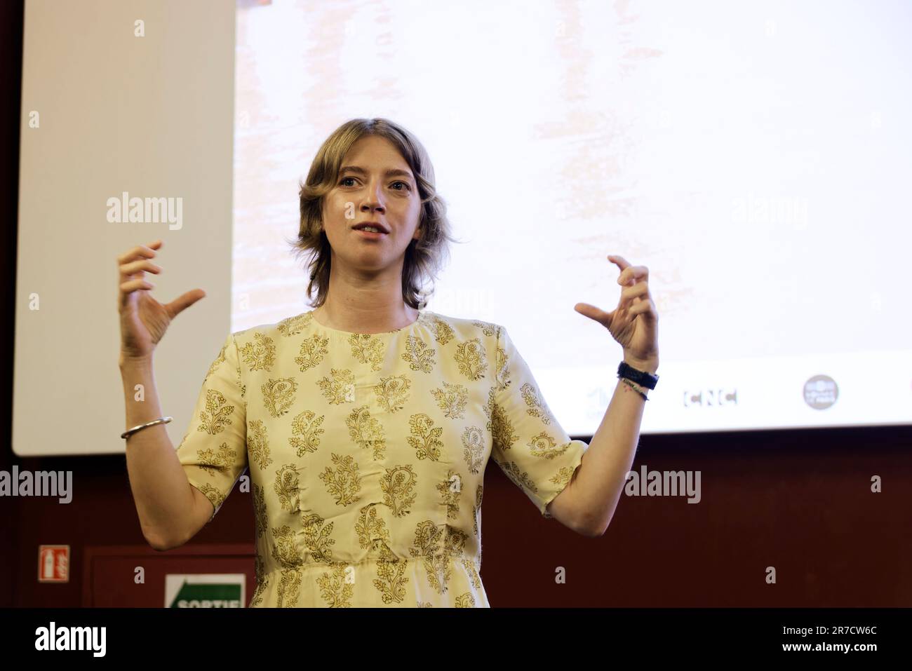 Cabourg, France. 14th June, 2023. Director Lubna Playoust talks about ...