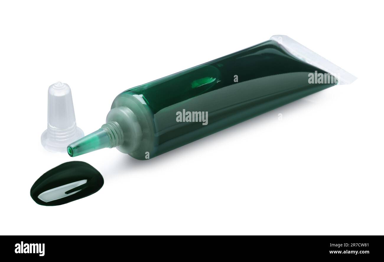 Tube with dark green food coloring isolated on white Stock Photo - Alamy