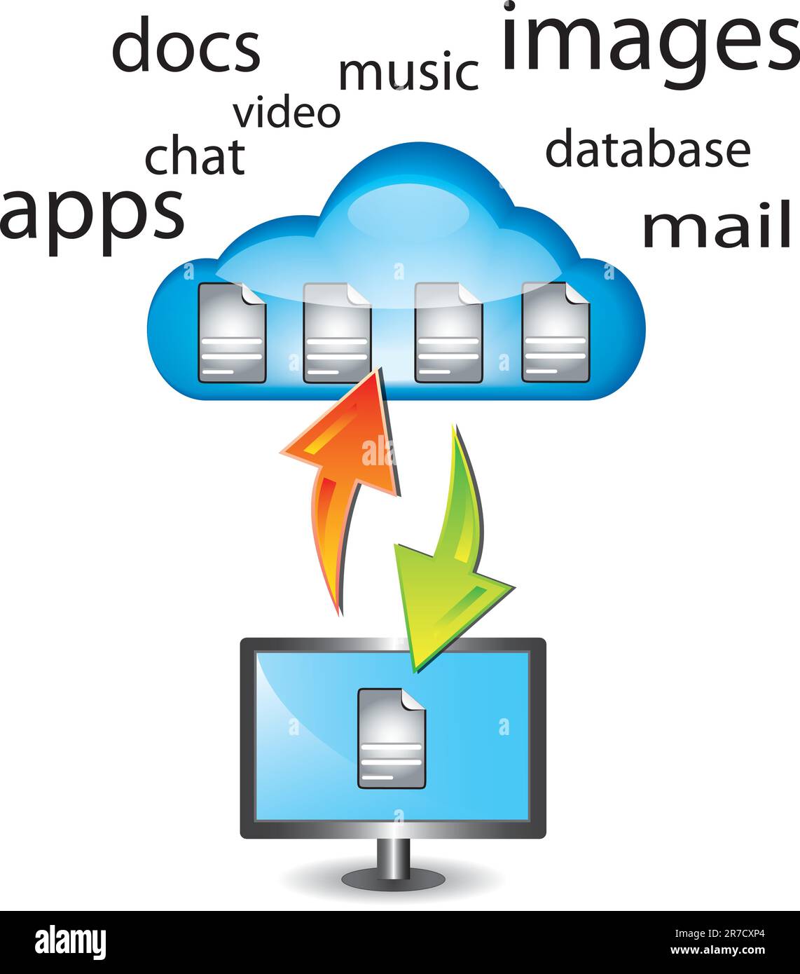 Cloud Computing Concept With Different Types Of Documents Stored In The Cloud Stock Vector Image 