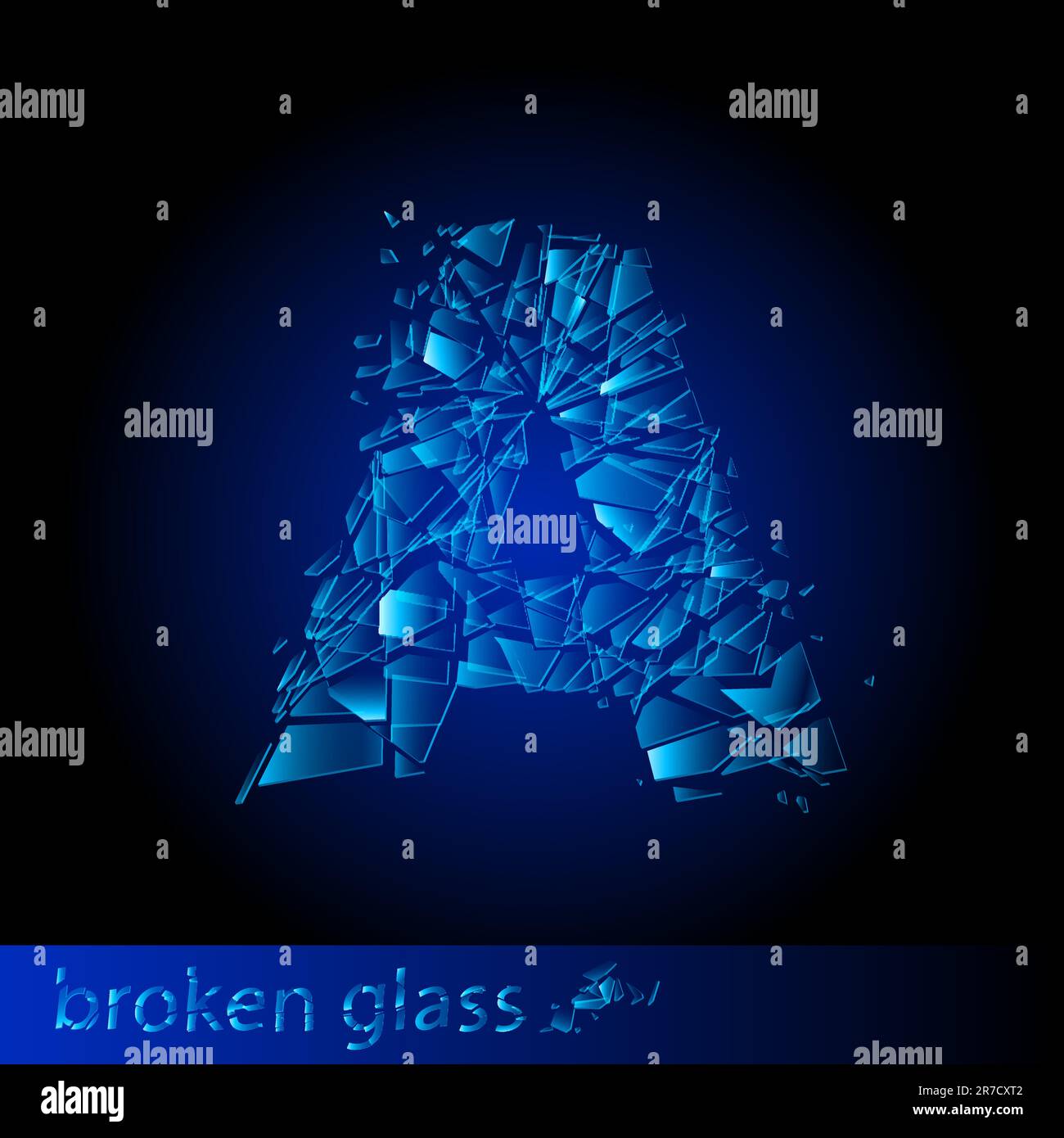 One letter of broken glass - A. Illustration on black background Stock ...
