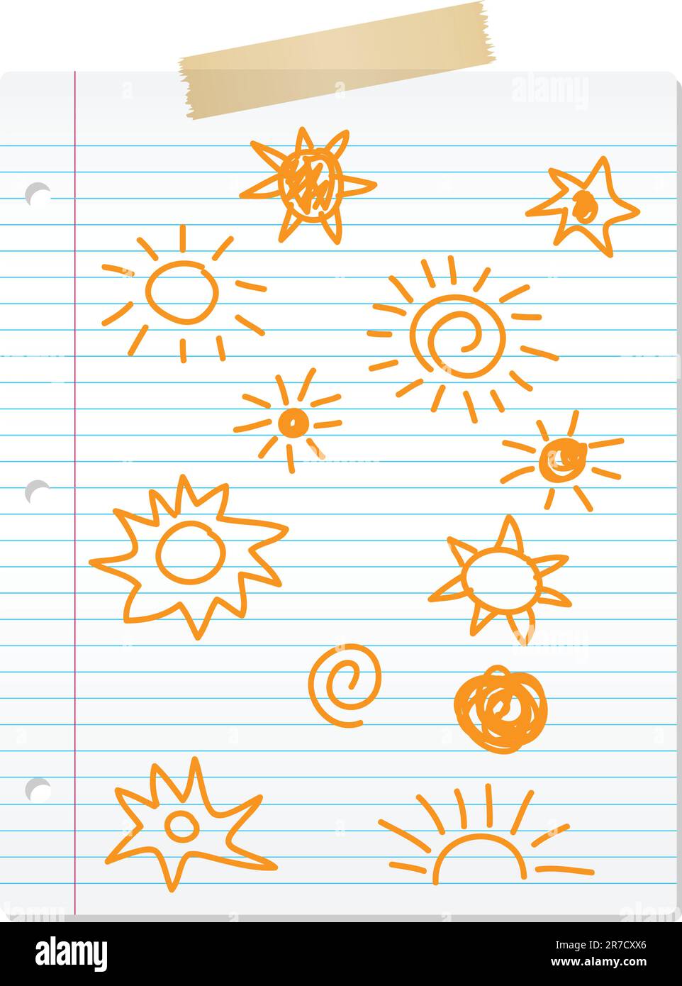 Collection of hand drawn sun doodles on lined paper Stock Vector Image ...