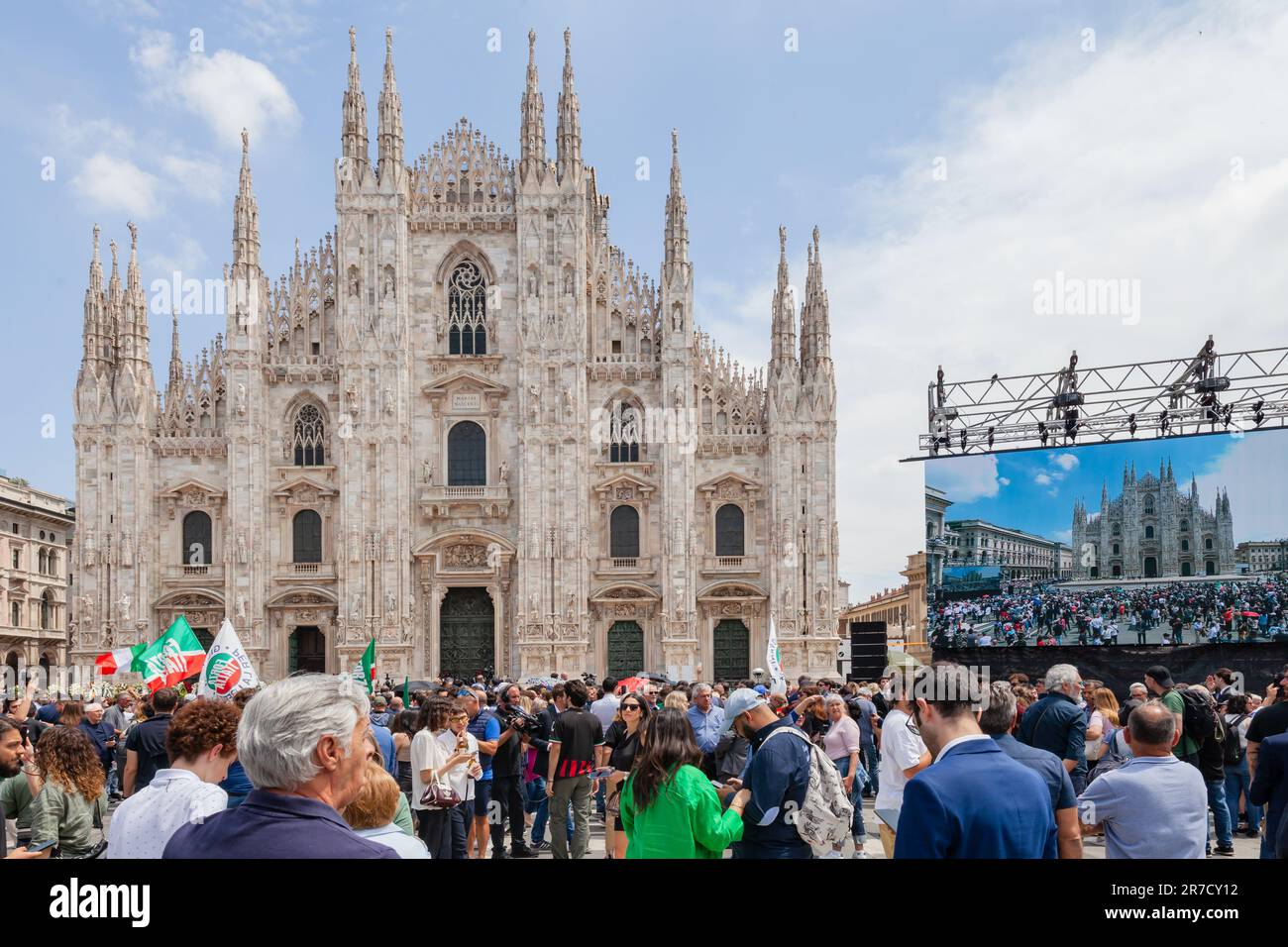 Milan, Italy - June 14, 2023: Large crowd at the state funeral of ...