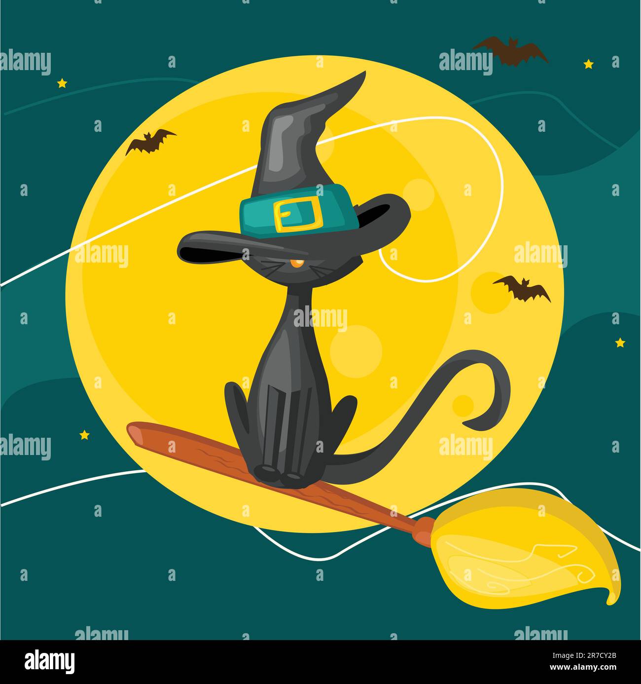 Cat on a broom, halloween background Stock Vector Image & Art - Alamy