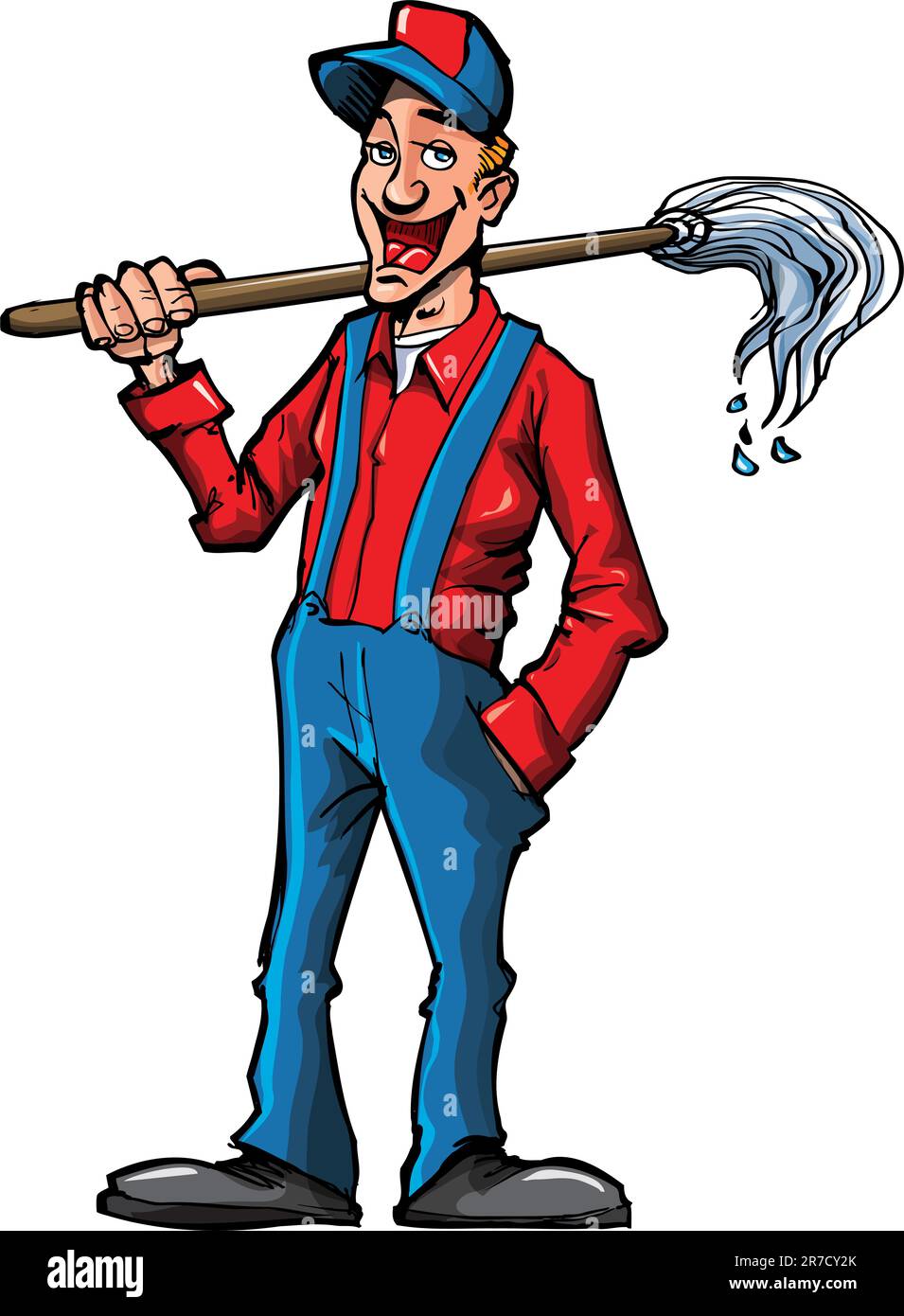 Cartoon handyman with tools. Isolated on white Stock Vector Image & Art ...