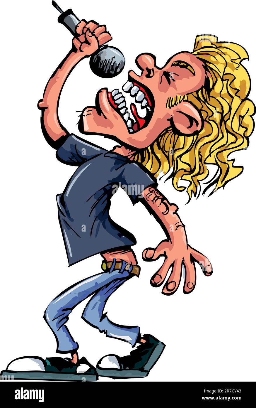 Cartoon rock singer with microphone. Isolated on white Stock Vector ...