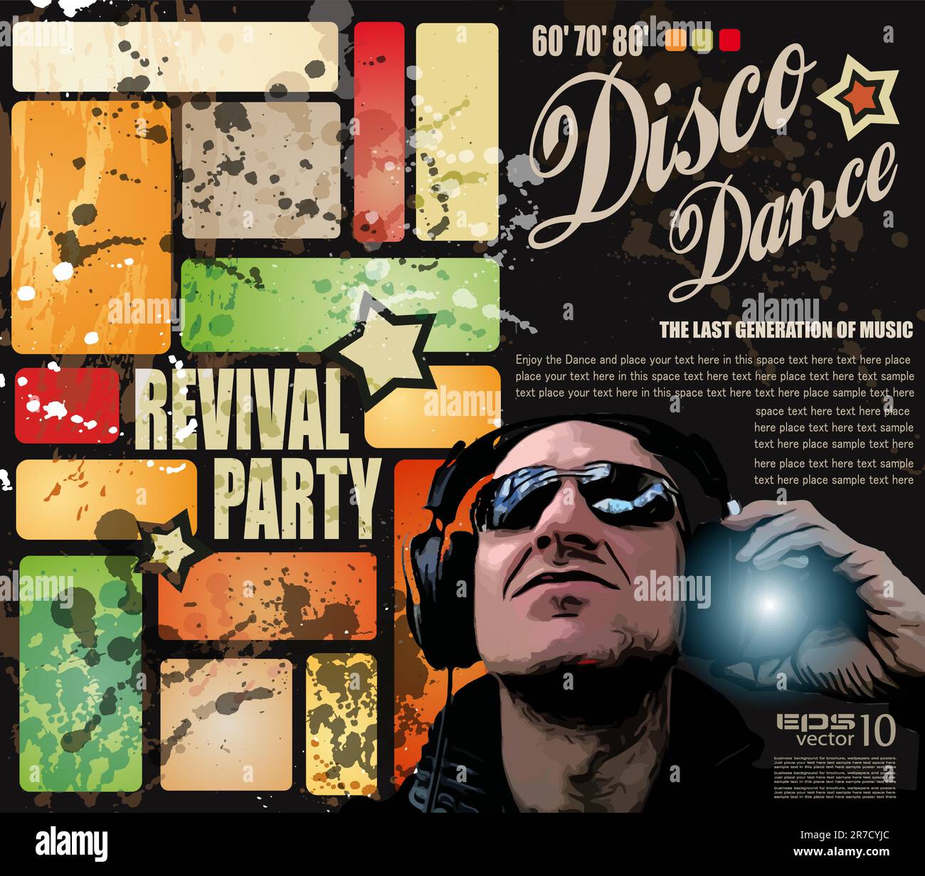 Retro' revival disco party flyer or poster for musical event Stock ...