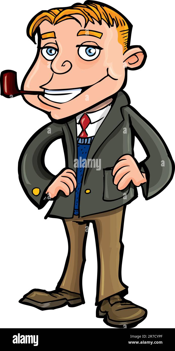 Cartoon of well to do man with a pipe. Isolated on white Stock Vector ...