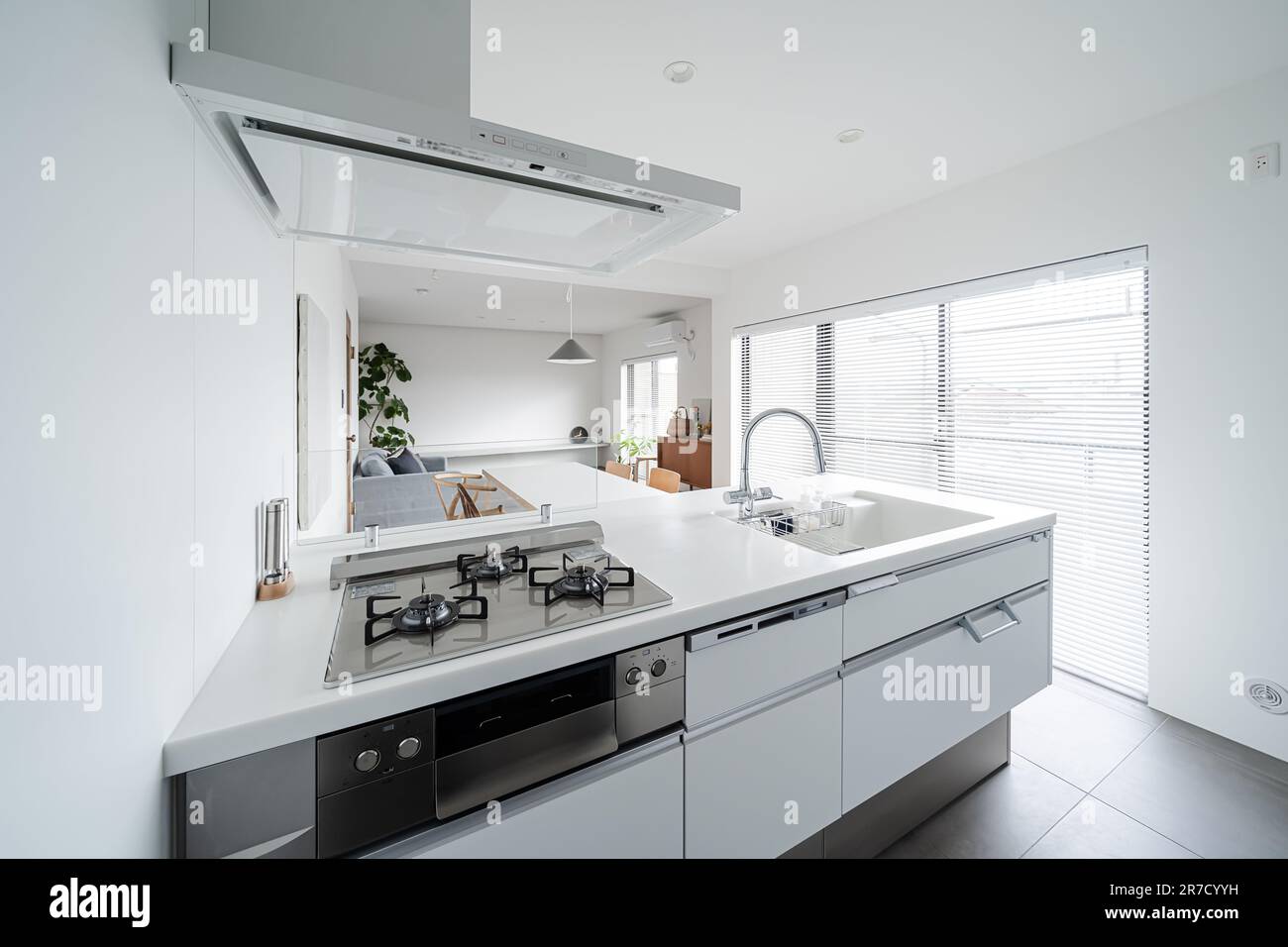 Simple modern style kitchen in white Stock Photo - Alamy