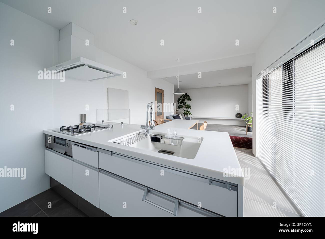 Simple modern style kitchen in white Stock Photo - Alamy