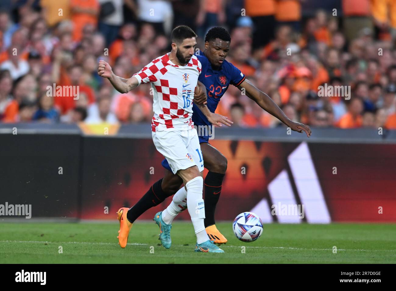 Rotterdam, Netherlands. June 14, 2023. Luka Ivanusec (Croatia)Denzel ...