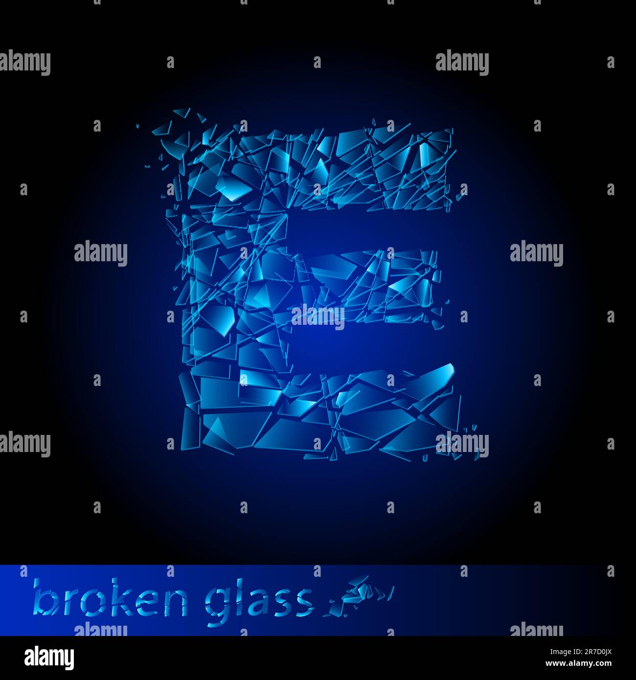 One letter of broken glass - E. Illustration on black background Stock ...