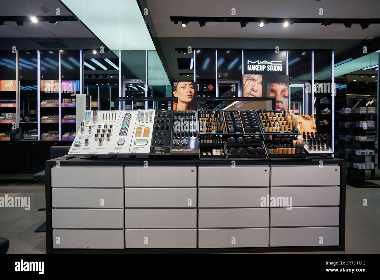 BANGKOK, THAILAND - CIRCA JANUARY, 2020: MAC products displayed at store in Siam Center shopping ...