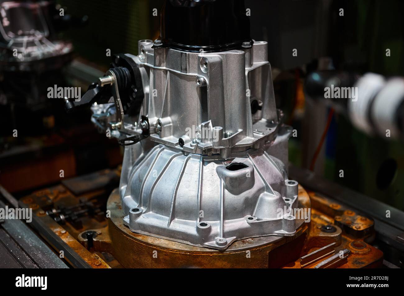 Engine housing for flywheel and clutch basket at assembling Stock Photo ...