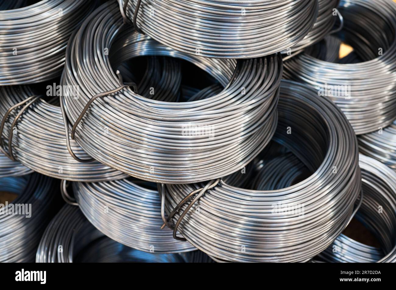 Skeins of lead rod material for shells manufactured at plant Stock ...