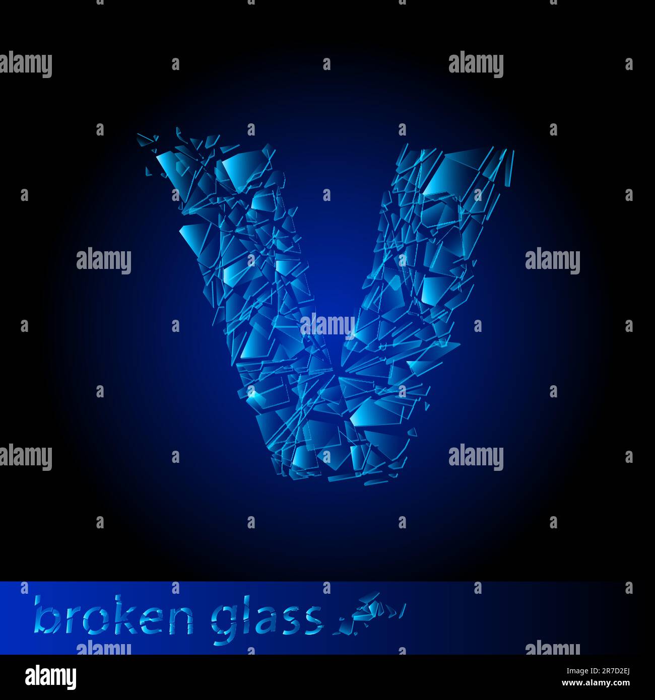 One letter of broken glass - V. Illustration on black background Stock ...