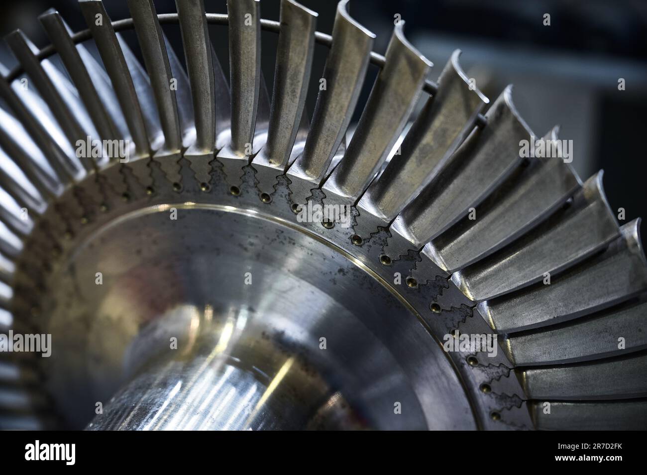 Rotor with thin blades crown on metal shaft in workshop Stock Photo - Alamy
