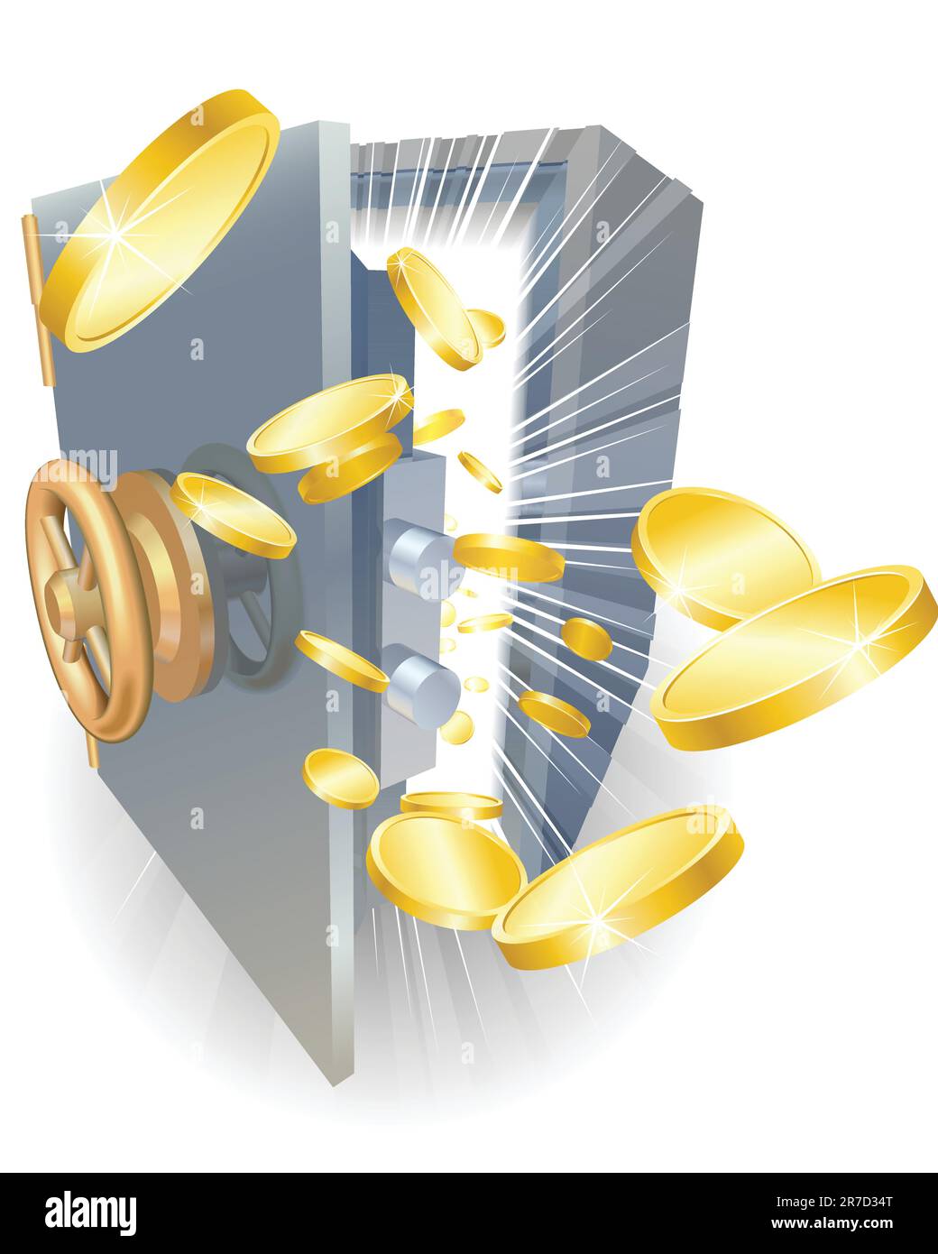 Illustration of a safe with gold coins flying out Stock Vector Image ...