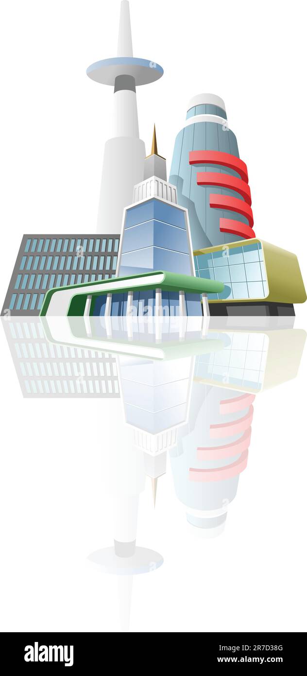 Vector color illustration of city. (Simple gradients only - no gradient ...