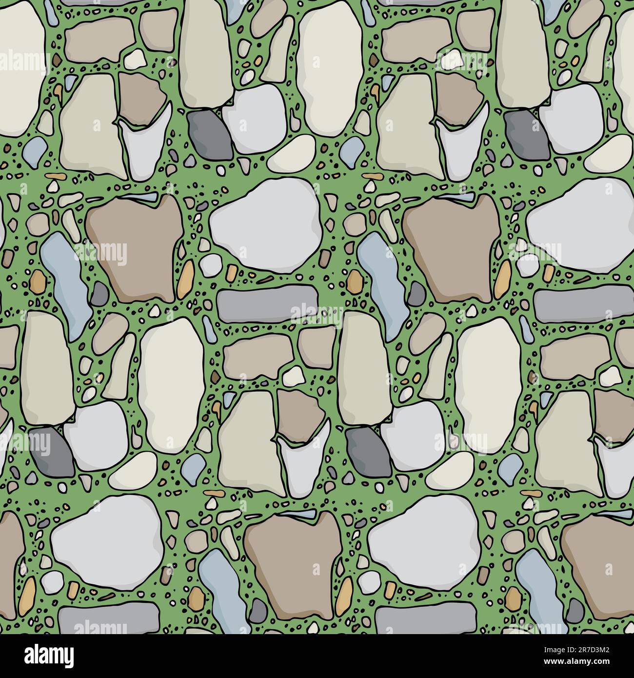 Seamless pattern with various types of stone in green grass Stock ...