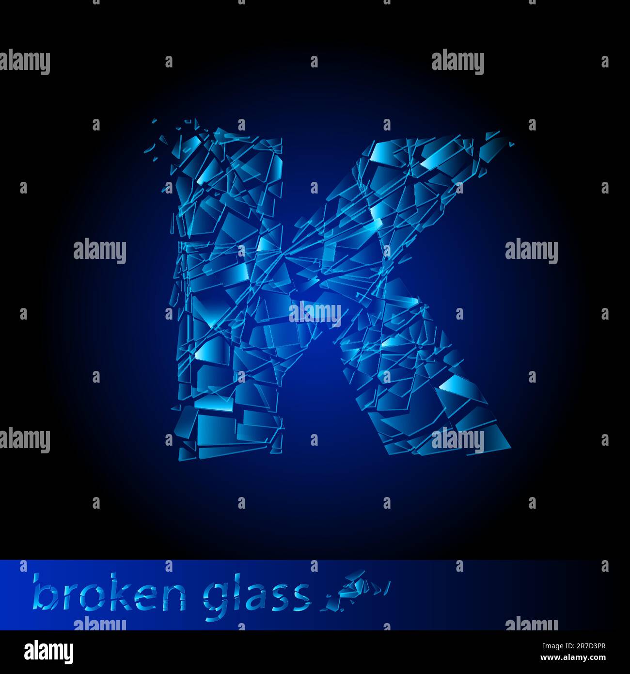 One letter of broken glass - K. Illustration on black background Stock ...