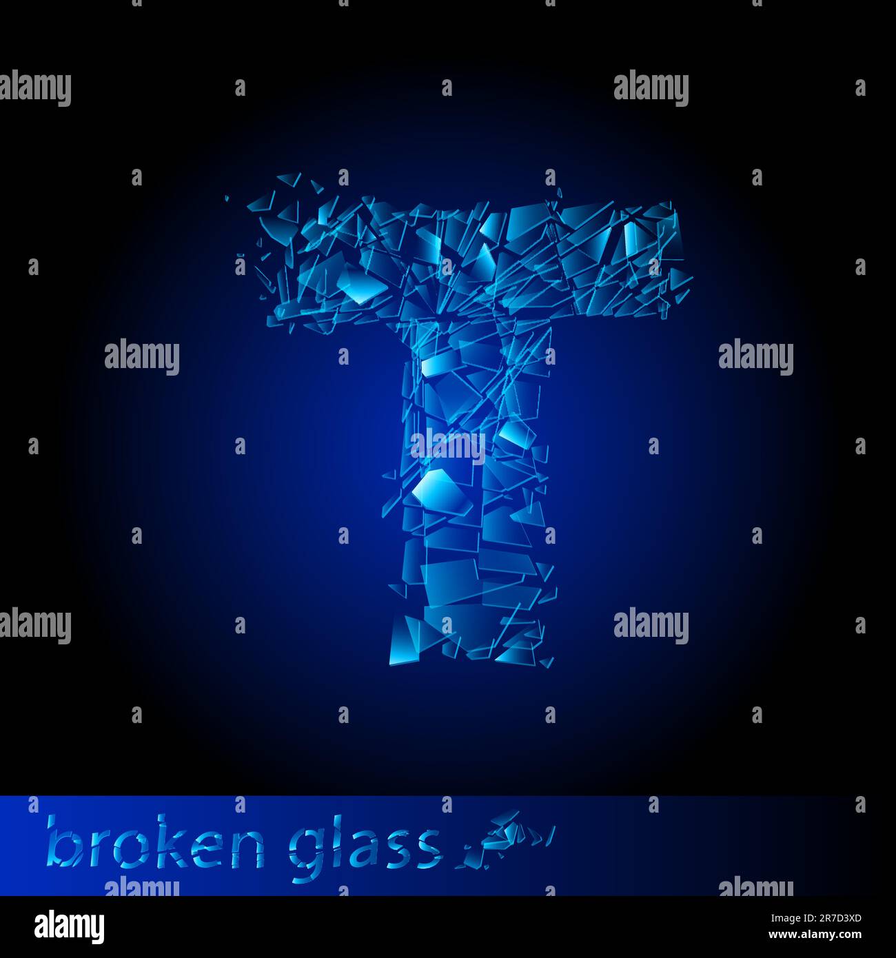 One letter of broken glass - T. Illustration on black background Stock ...