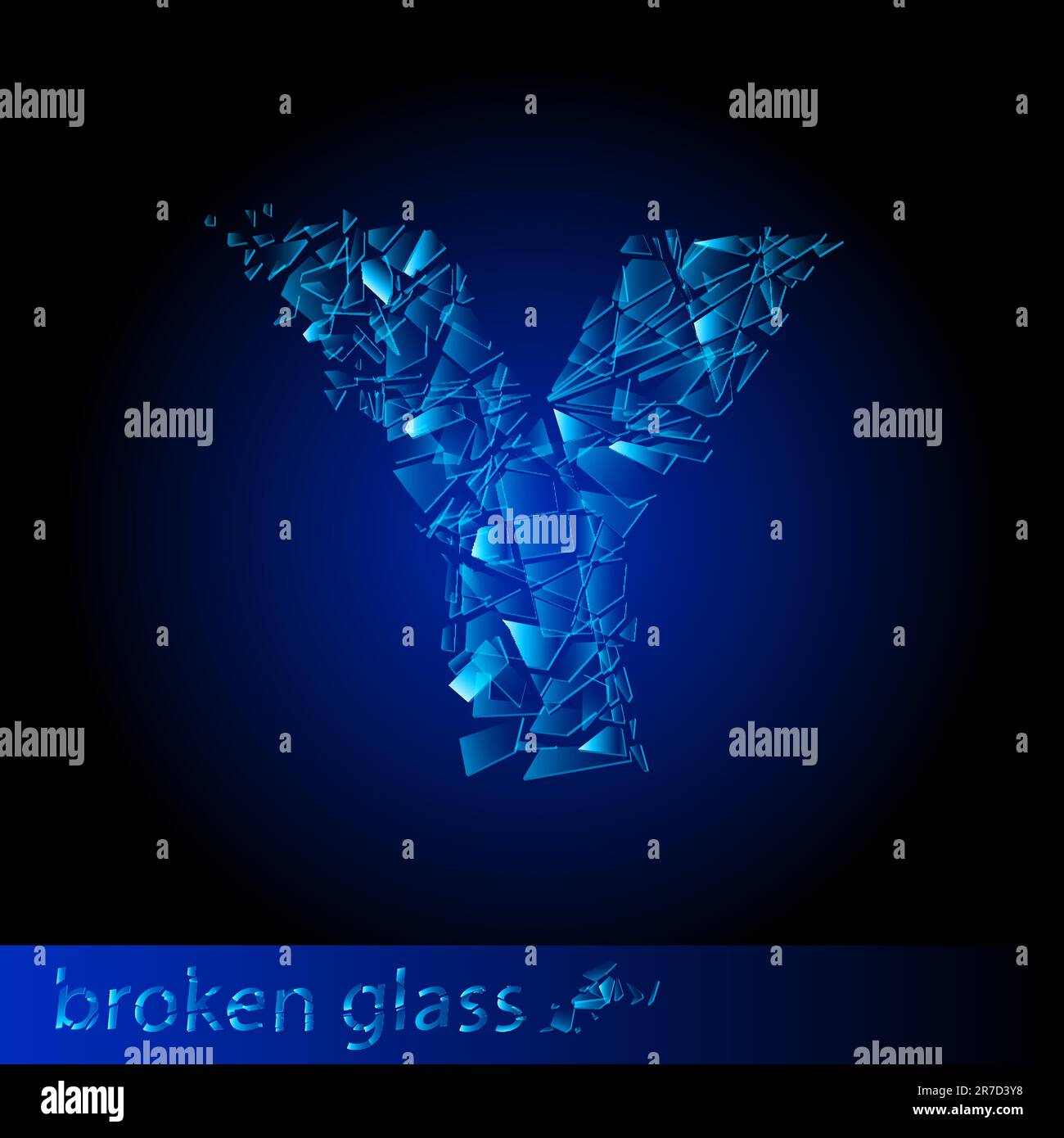 One letter of broken glass - Y. Illustration on black background Stock ...