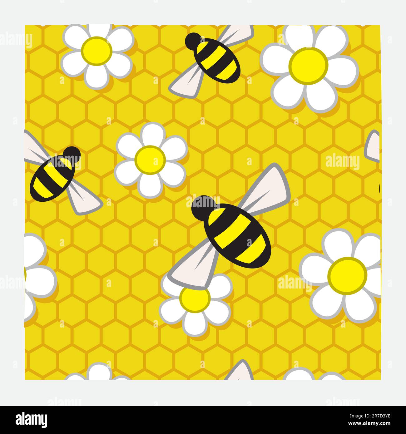 A repeat pattern of bees and flowers over a honeycomb background Stock ...
