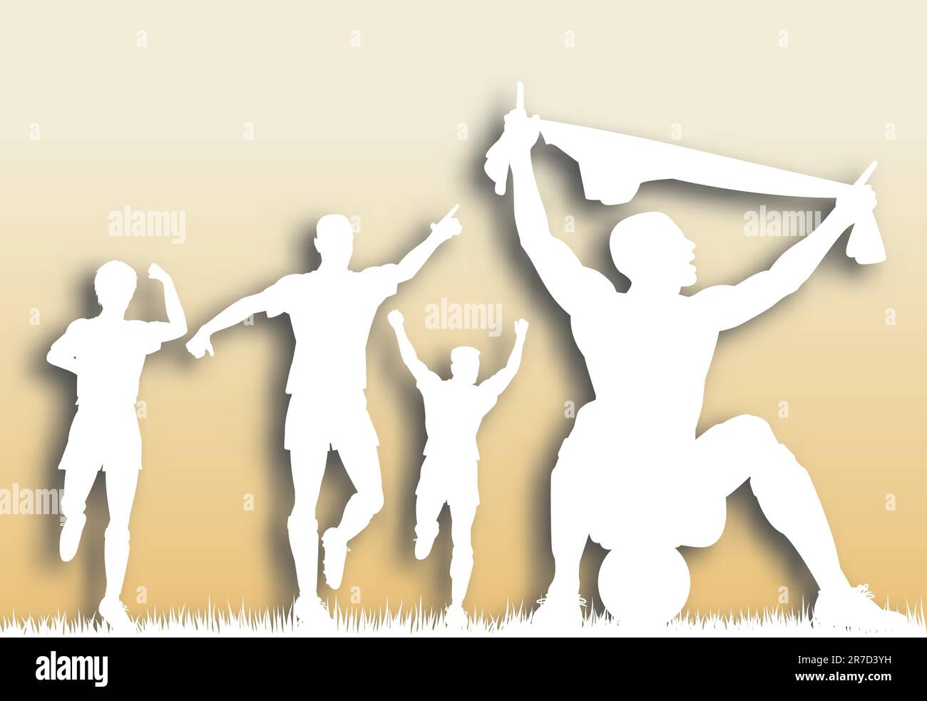 Editable vector cutout of a soccer player celebrating a goal plus team ...