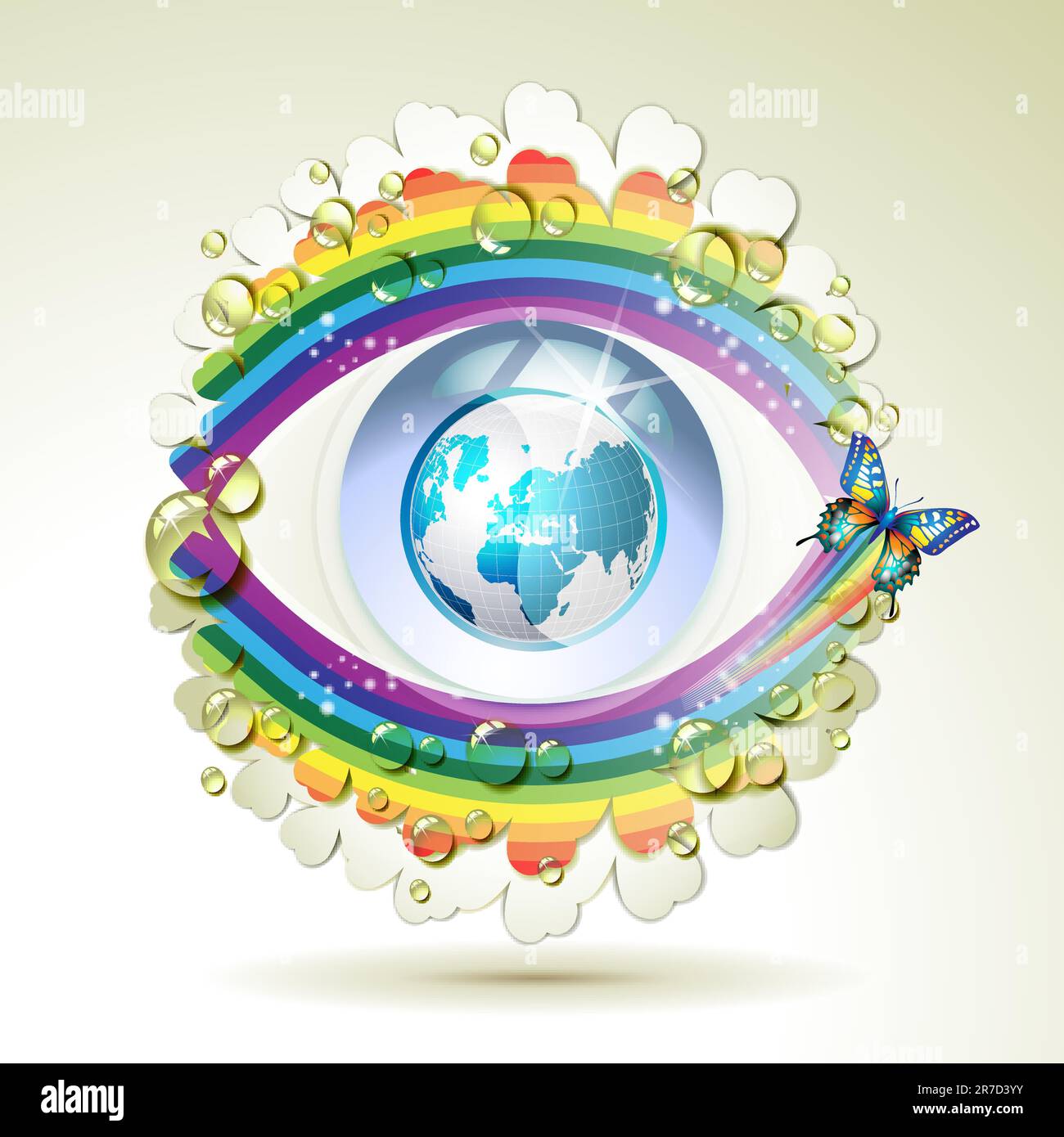 Background with blue Earth, rainbow and drops of water Stock Vector ...