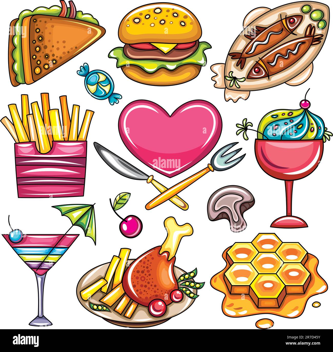 Set of ready-to-eat food icons isolated on white background. part 1 ...