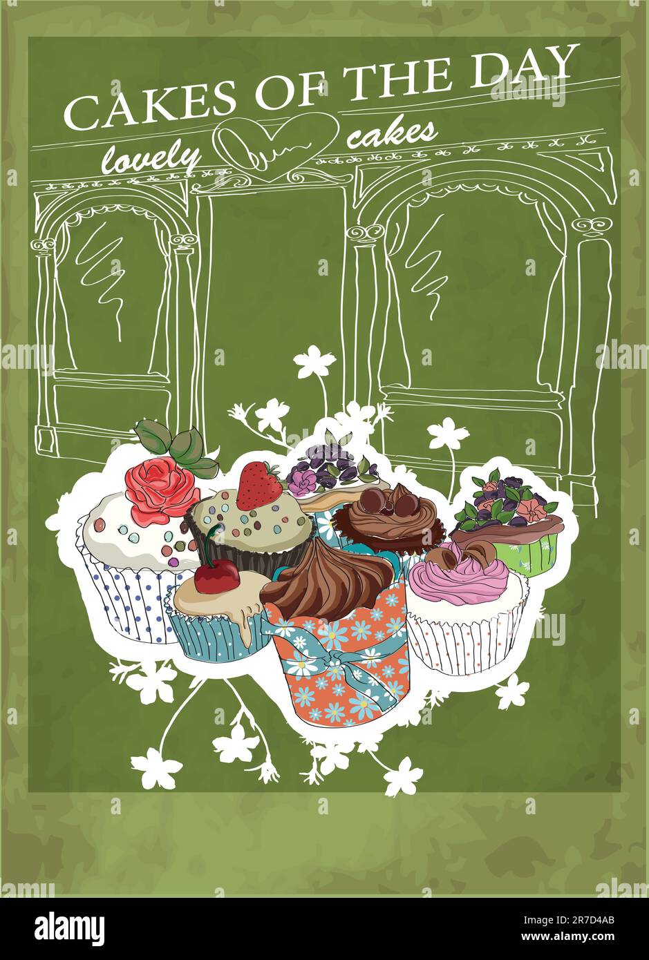 illustration shopping cute cupcakes sketch drawing vector Stock Vector ...