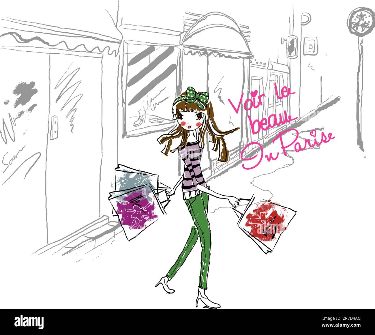 girl shopping with background vector girl illustration sketch drawing ...